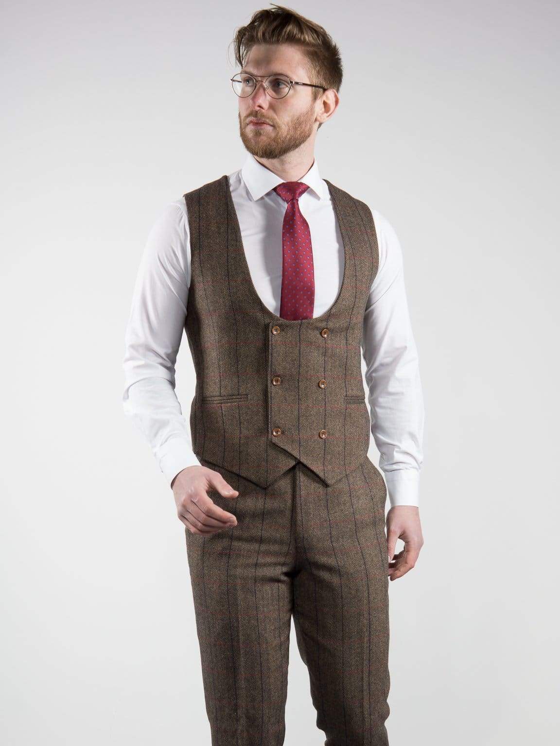 Marco Prince | Marco Prince Ronan Men's 3 Piece Brown Slim Fit Check ...